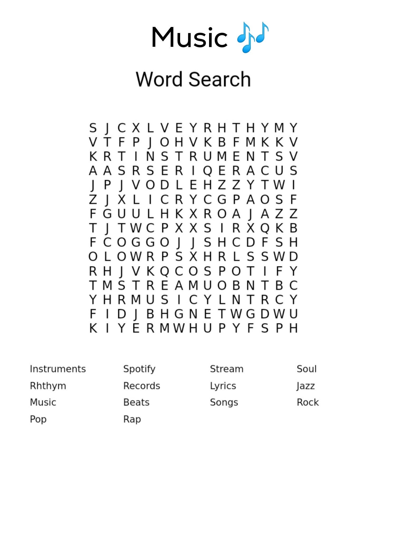Music Wordsearch music lovers music lessons fun puzzles travel game kids activity printable Digital Download