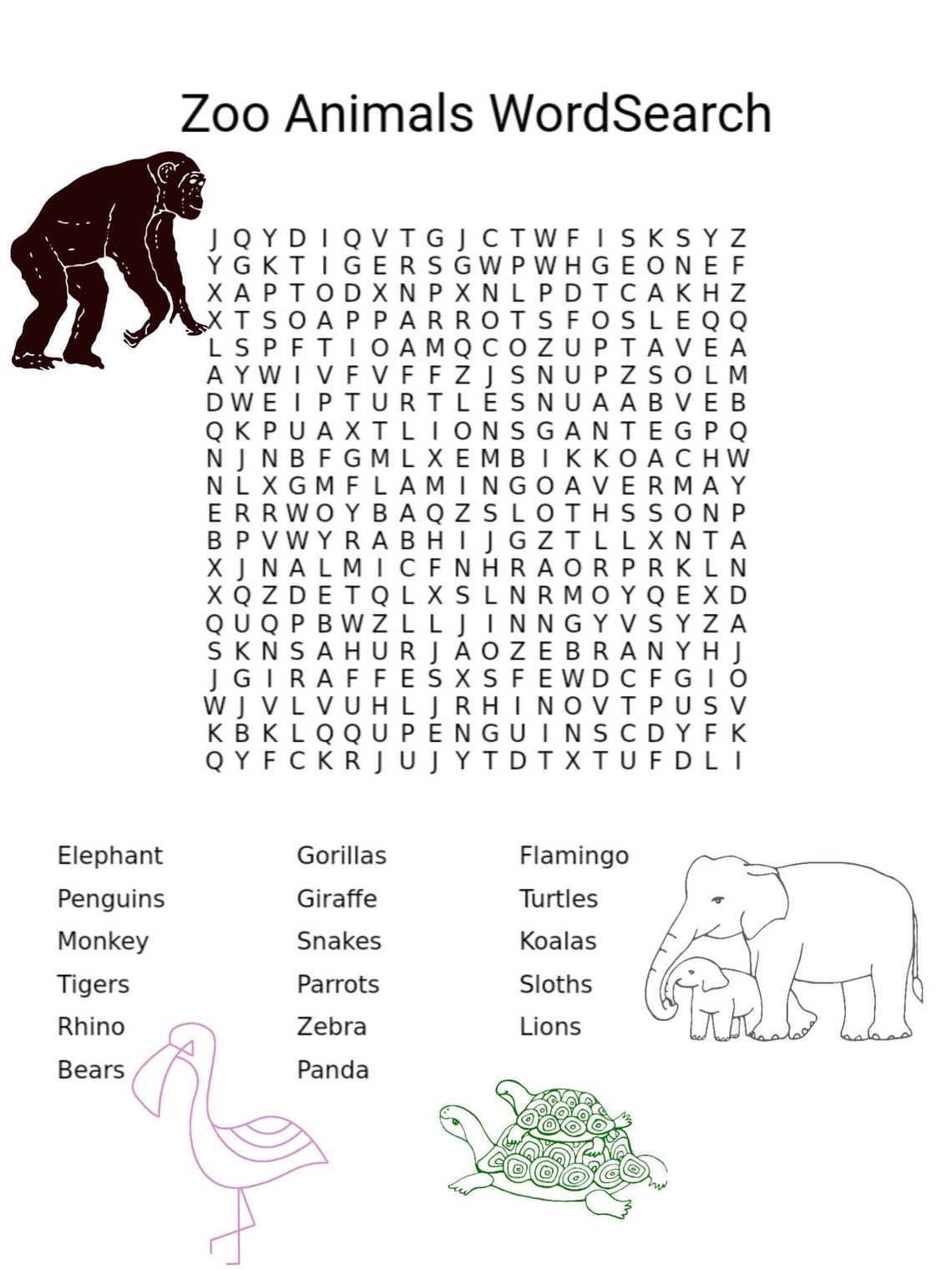 Zoo Animals Word Search Puzzle: Kids Printable Activity (digital ...