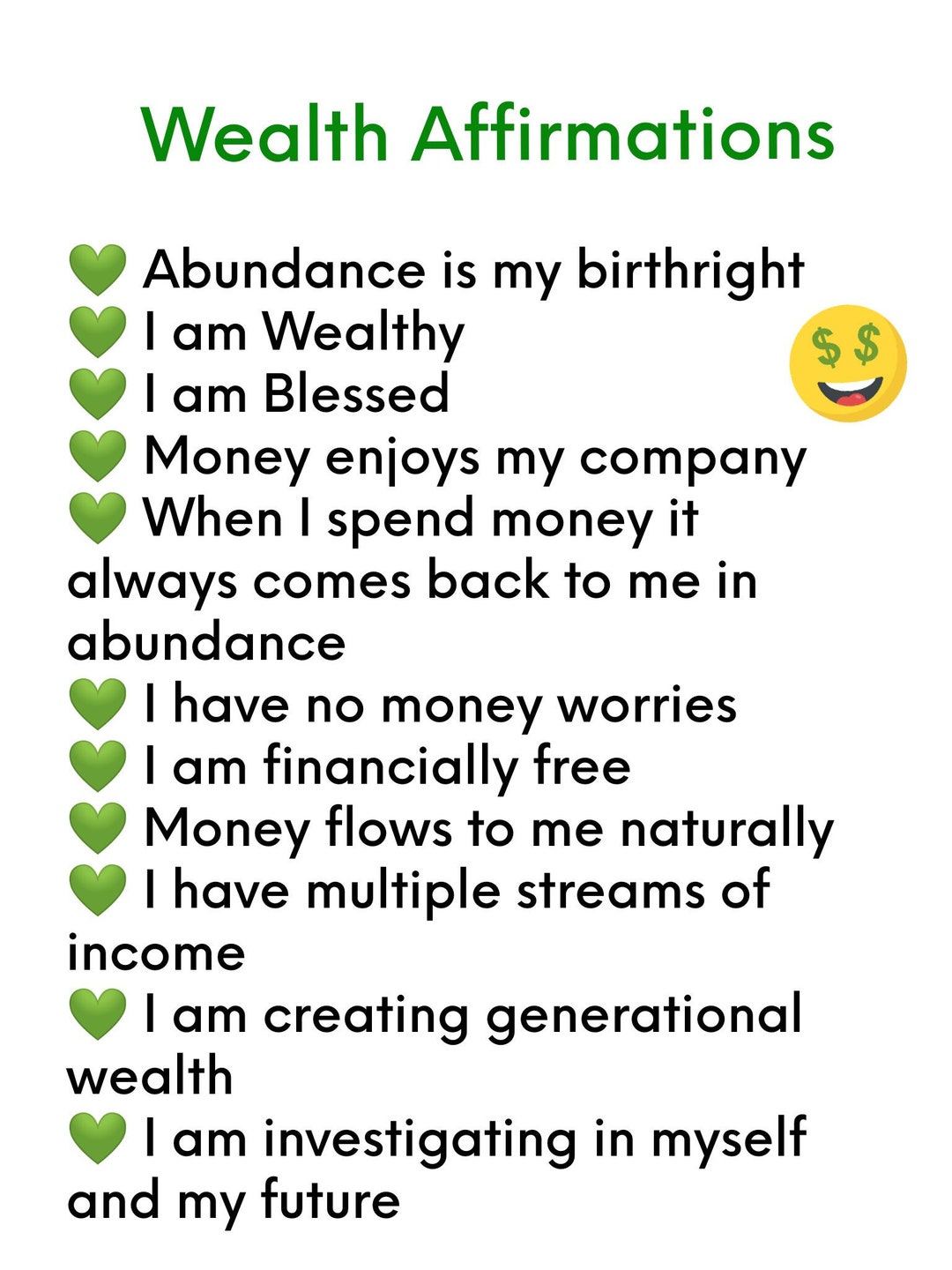 Wealth Money Affirmations, Instant, Printable, Digital Download - Etsy