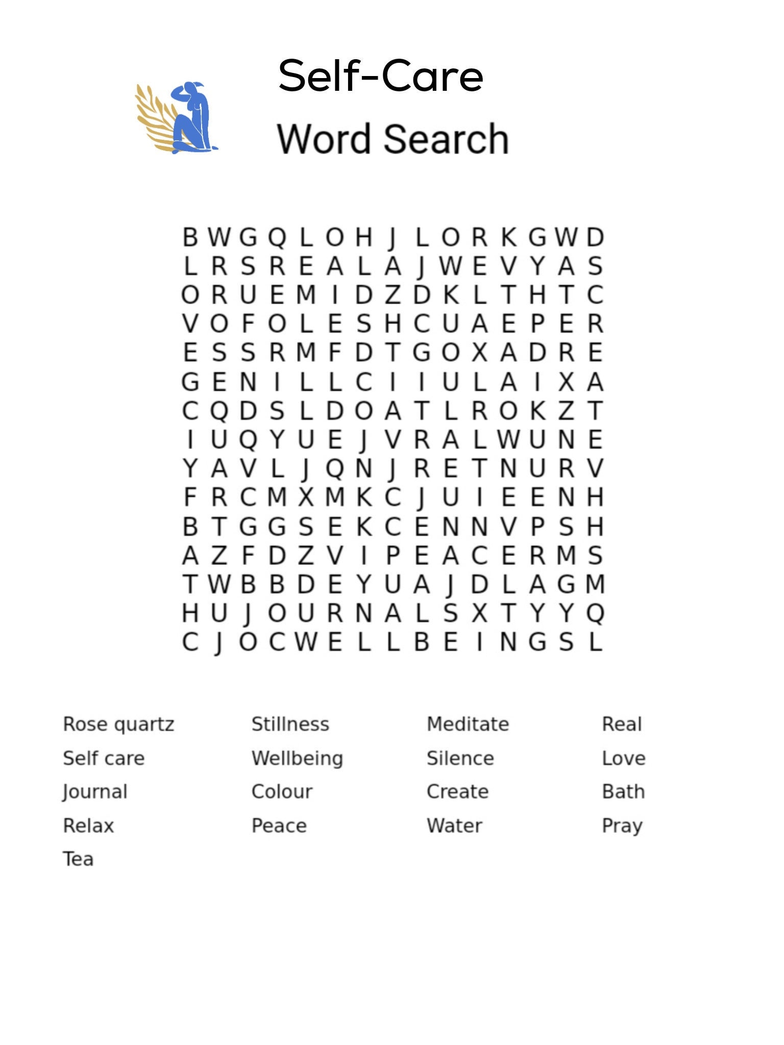 Self Care Wordsearch Printabl, Digital Download - Etsy