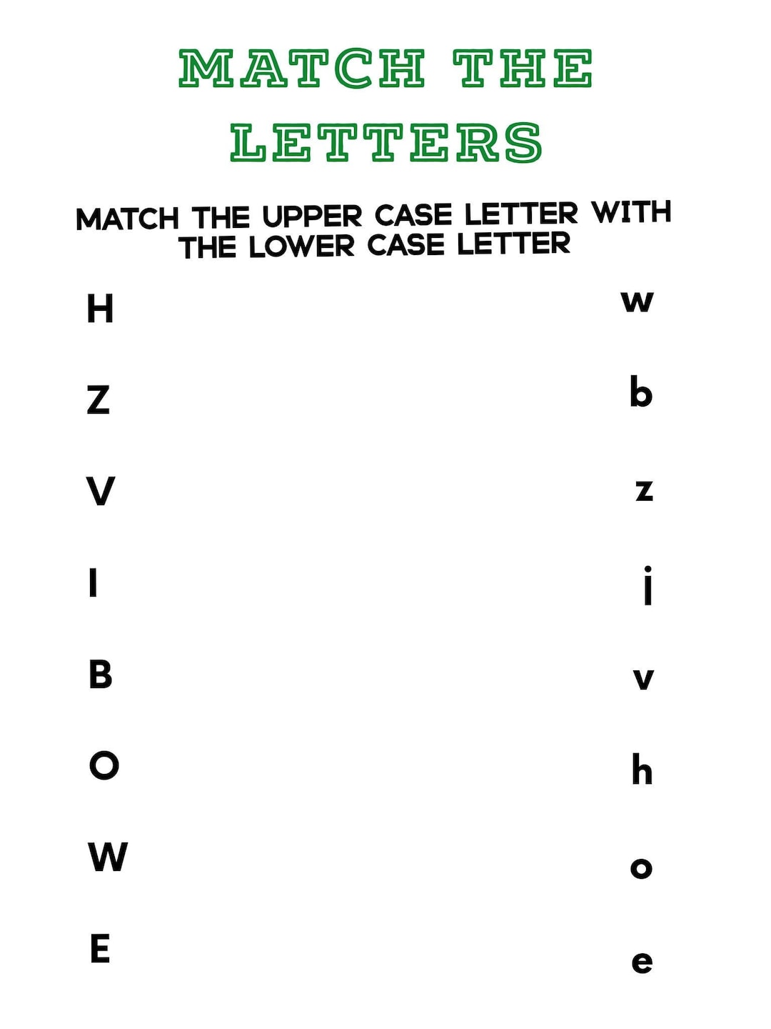 Match the Letters, Upper Case, Lower Case Instant Printable Digital ...