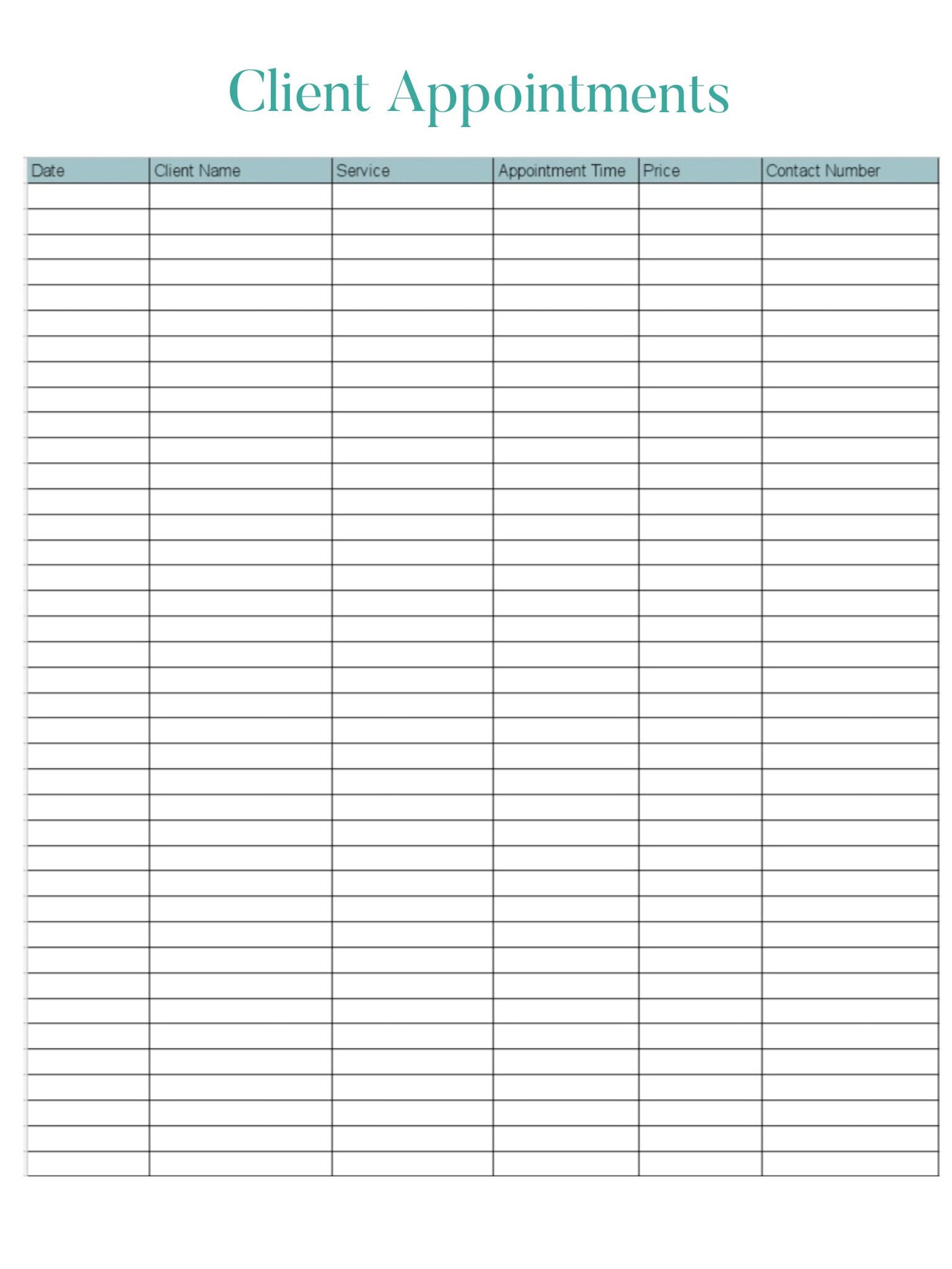 Client Appointment Sheet, Bookings, Lash Techs, Nail Techs, Barbers, Brow Tech, Hairdressers ...