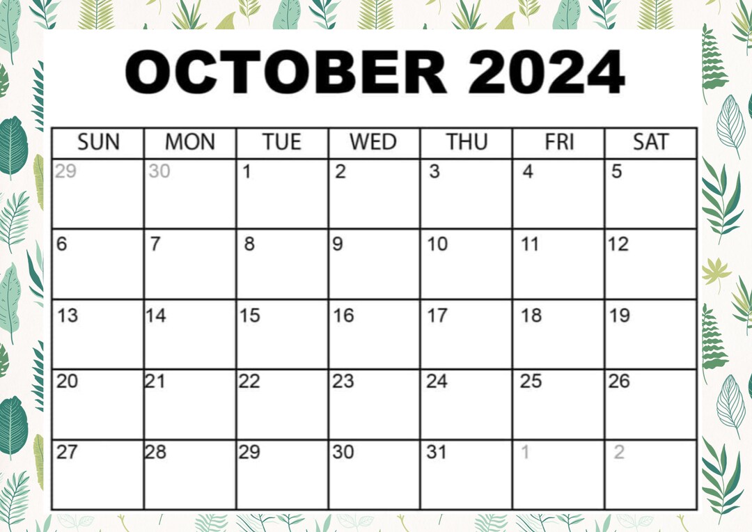 October, Month, 2024, Colour, Calender, Instant, Calandar, Printable ...