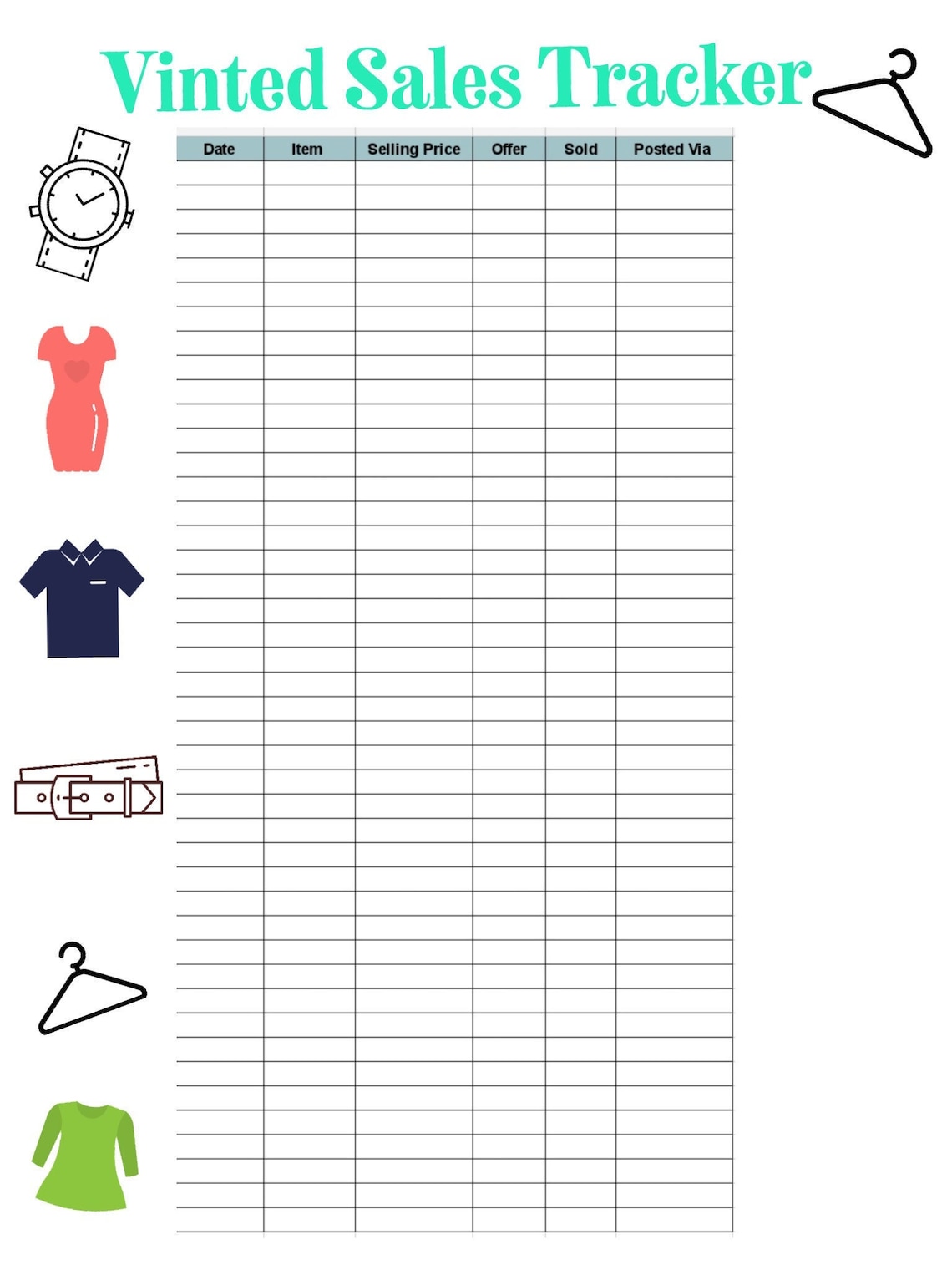 Vinted Sales Tracker, Reseller, Spreadsheet, Record Keeping, Record ...