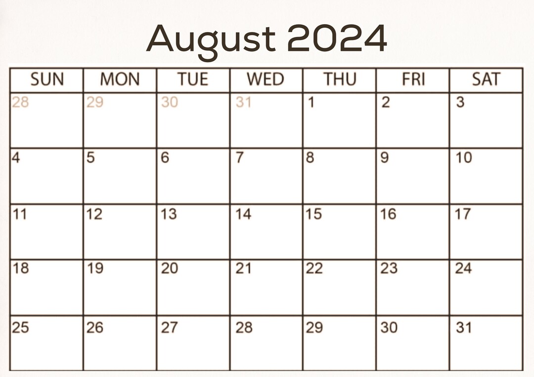 August 2024, Month Calender, Calendar, Printable, Summer, Wedding ...