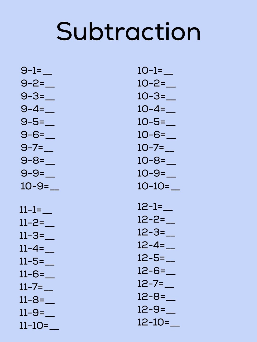 Subtraction Worksheet 3 Maths Learning Teaching Material Homework ...