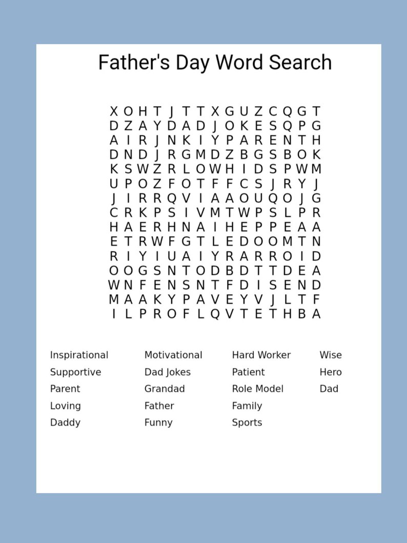 Fathers Day Wordsearch, Puzzle, Game, Instant, Printable, Digital ...