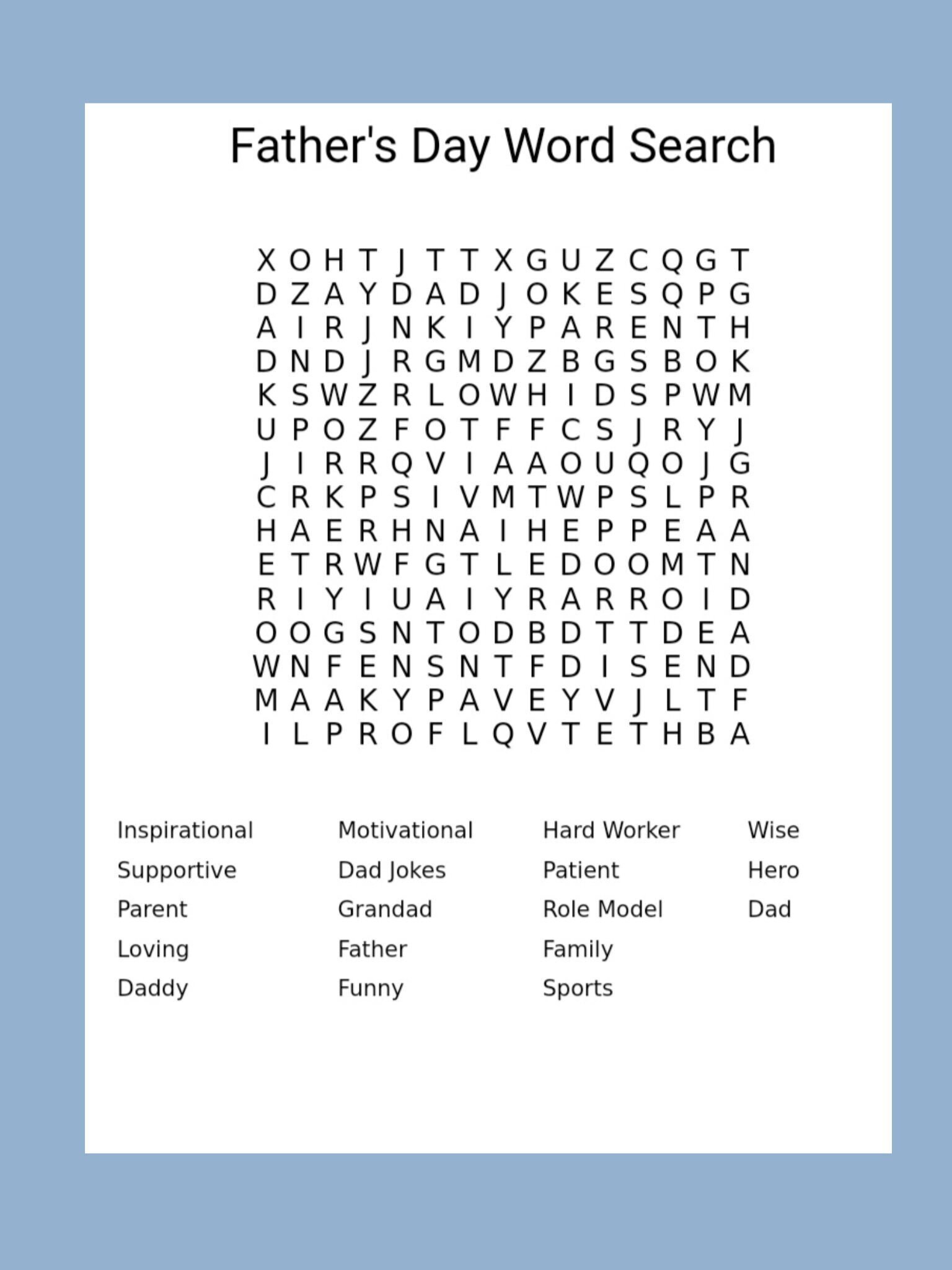 Fathers Day Wordsearch, Puzzle, Game, Instant, Printable, Digital ...