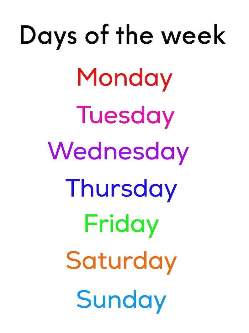 Days of the Week Digital Printable Download - Etsy