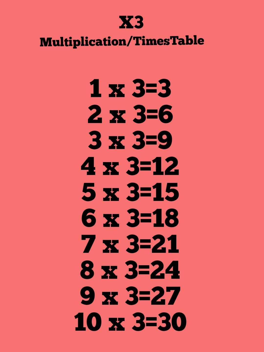 3 Timestable Multiplication Printable Digital Download - Etsy