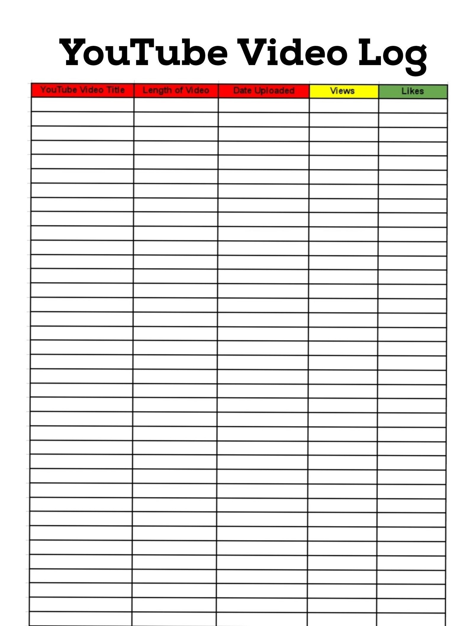 Youtube Video Upload Log, Tracker, Monitoring, Record, Template ...