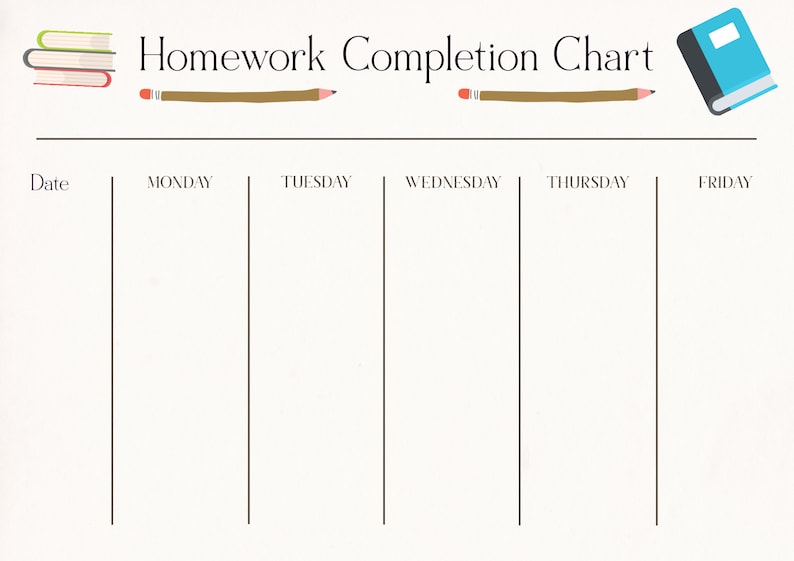 Printable Digital Download Homework Completion Chart - Etsy