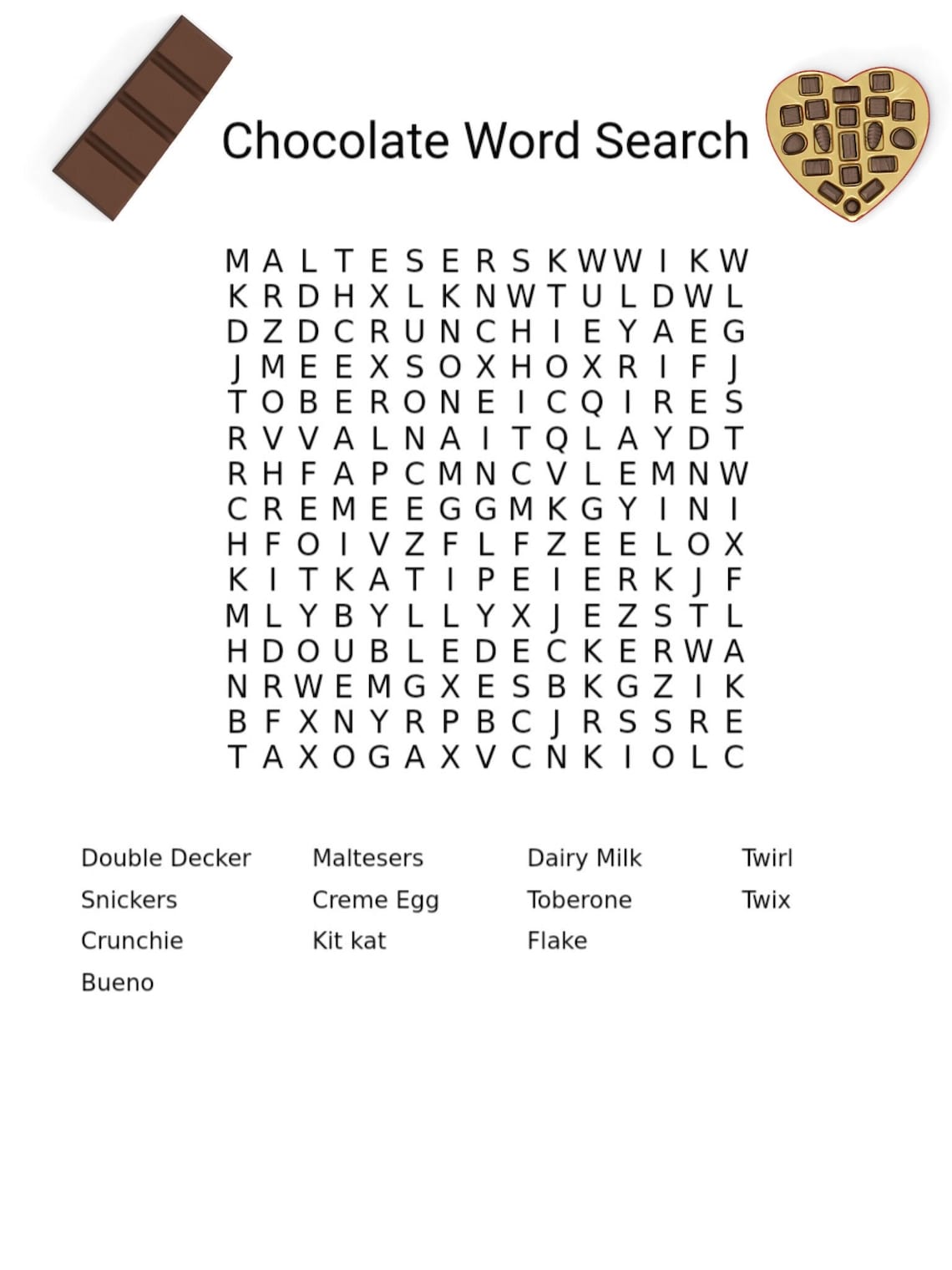 Chocolate Themed Wordsearch Instant Printable Digital Download - Etsy