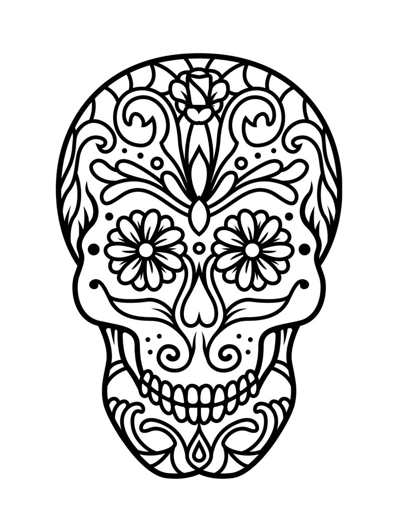 Skull Colouring Sheet, Colouring Page, Adults, Children, Instant ...