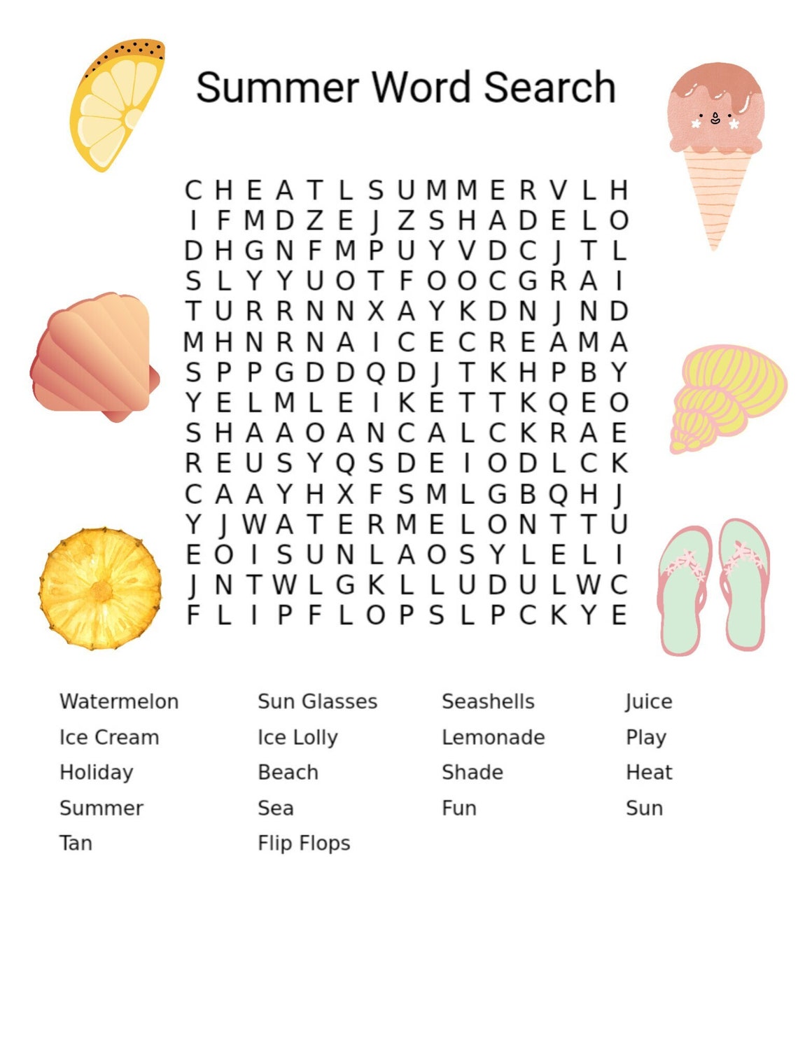 Summer Wordsearch, Puzzle, Kids Activity, Summer School,game, Word ...