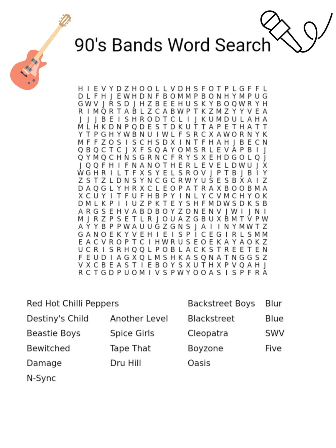 90's Band Wordsearch, Music, Fun, Pop Quiz, and Rock Band, Puzzle ...