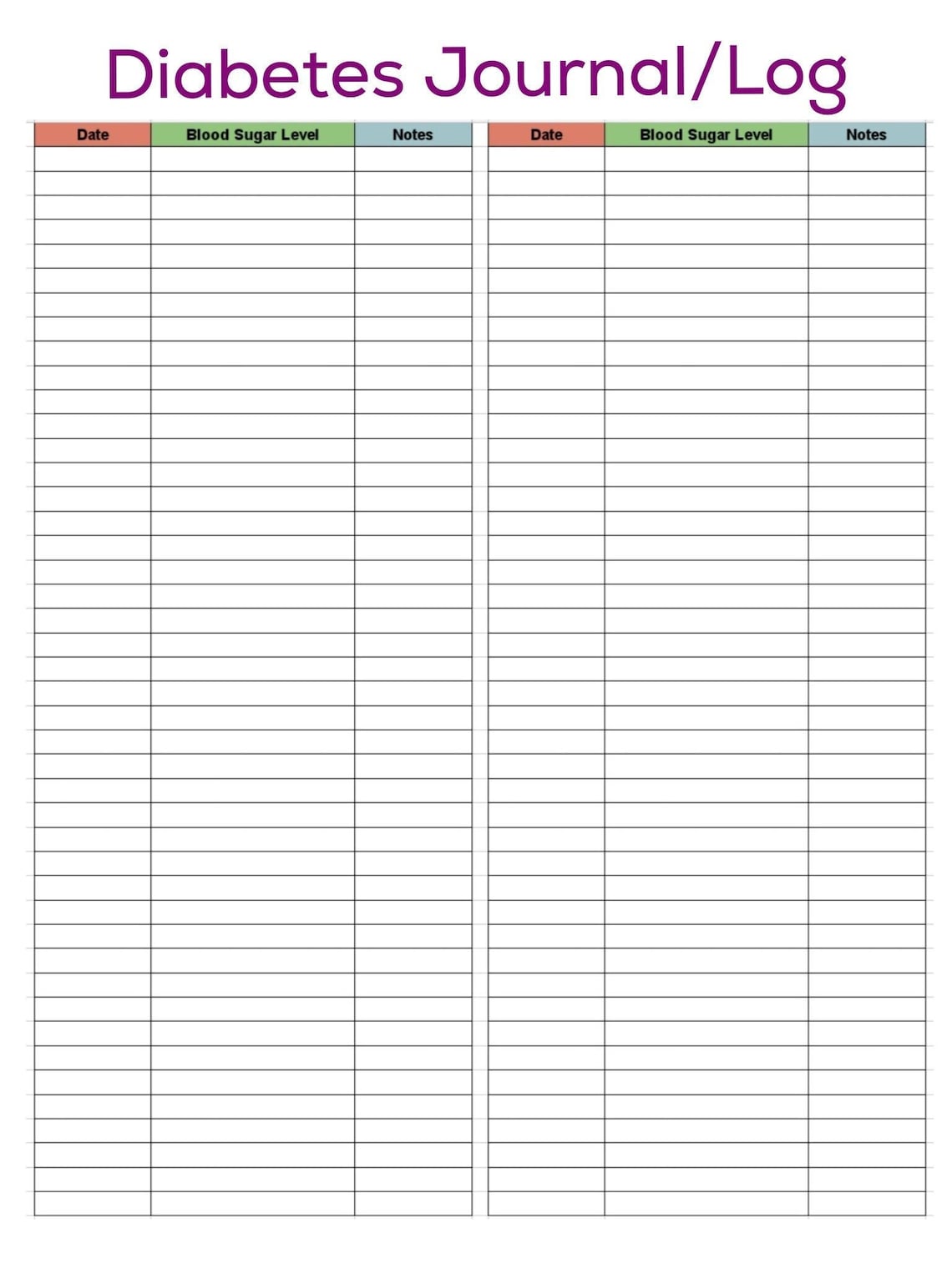 Diabetes Journal/log, Sugar Levels, Instant, Printable, Digital ...
