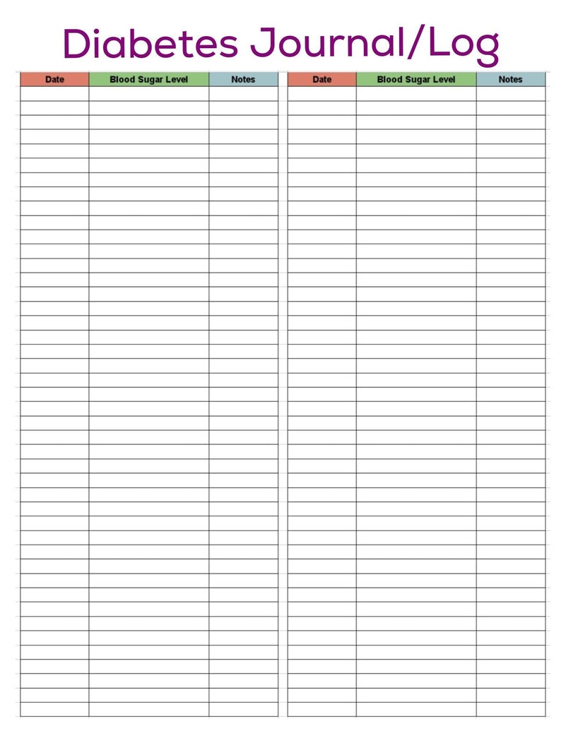 Diabetes Journal/log, Sugar Levels, Instant, Printable, Digital ...