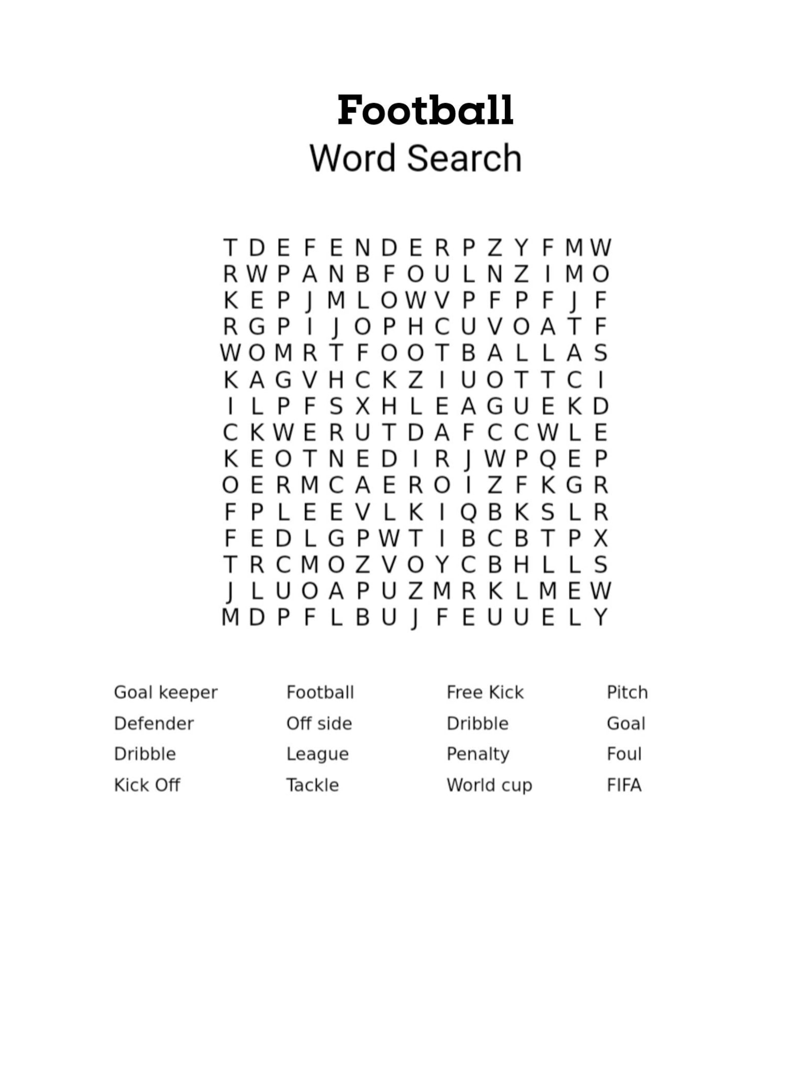 Football Wordsearch Printable Digital Download - Etsy