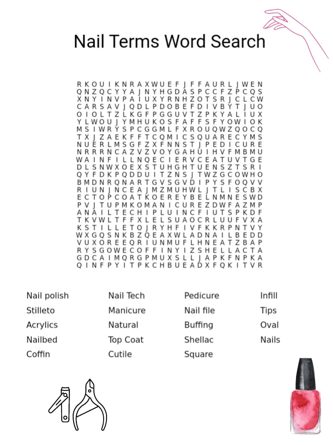 Wordsearch, Nails, Nail Tech, Mobile Nail Technician, Activity, Salon ...