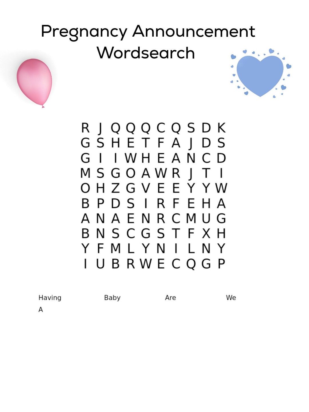 Pregnancy Announcement Wordsearch Instant Printable Digital Download - Etsy