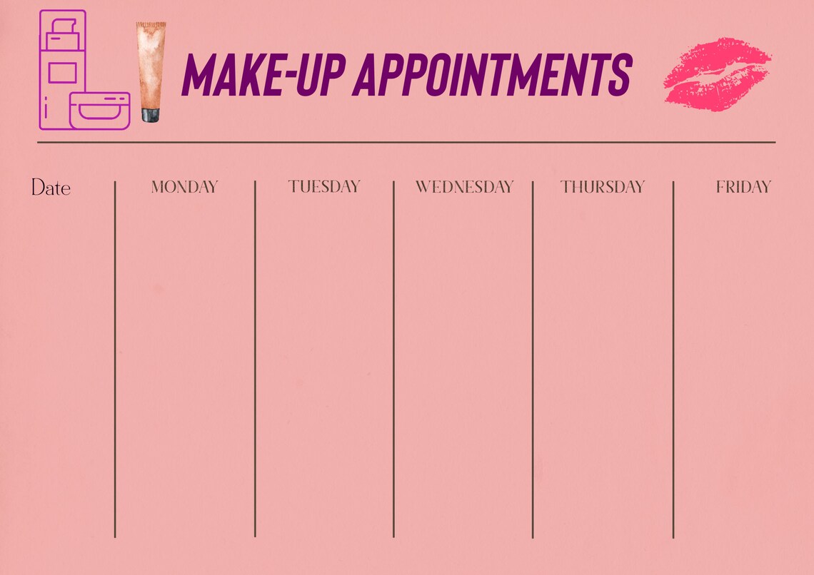 Make up Appointment Sheet Printable Digital Download - Etsy