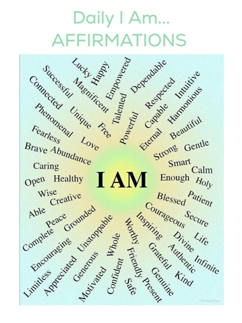 I Am Affirmations, Self Love, Gratitude, Printable, Goals, Wedding ...