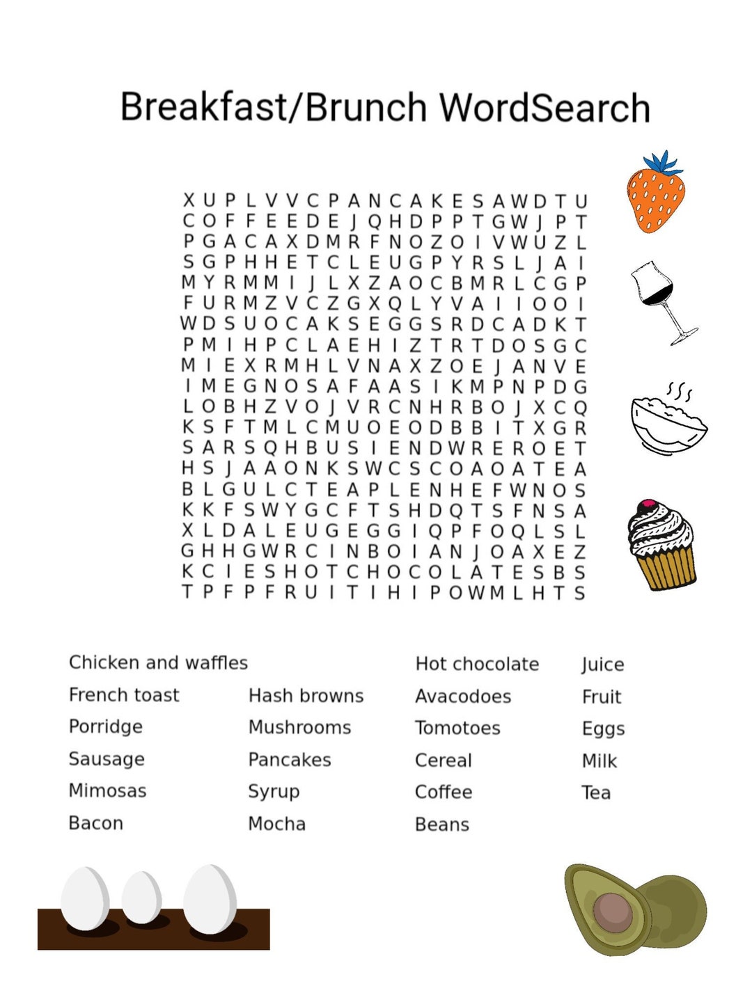 Brunch, Breakfast, Wordsearch, Puzzle, Fun, Activity, Game, Ideal for ...