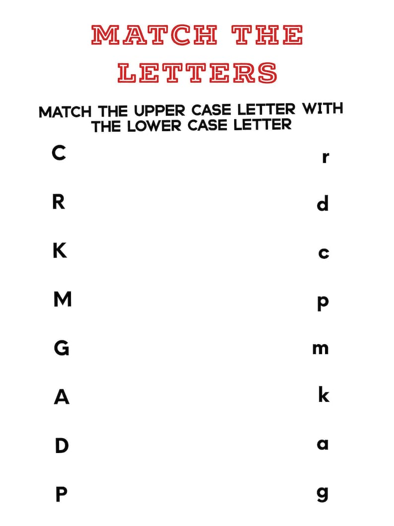 Match the Letters Upper Case Lower Case Instant Printable Digital ...