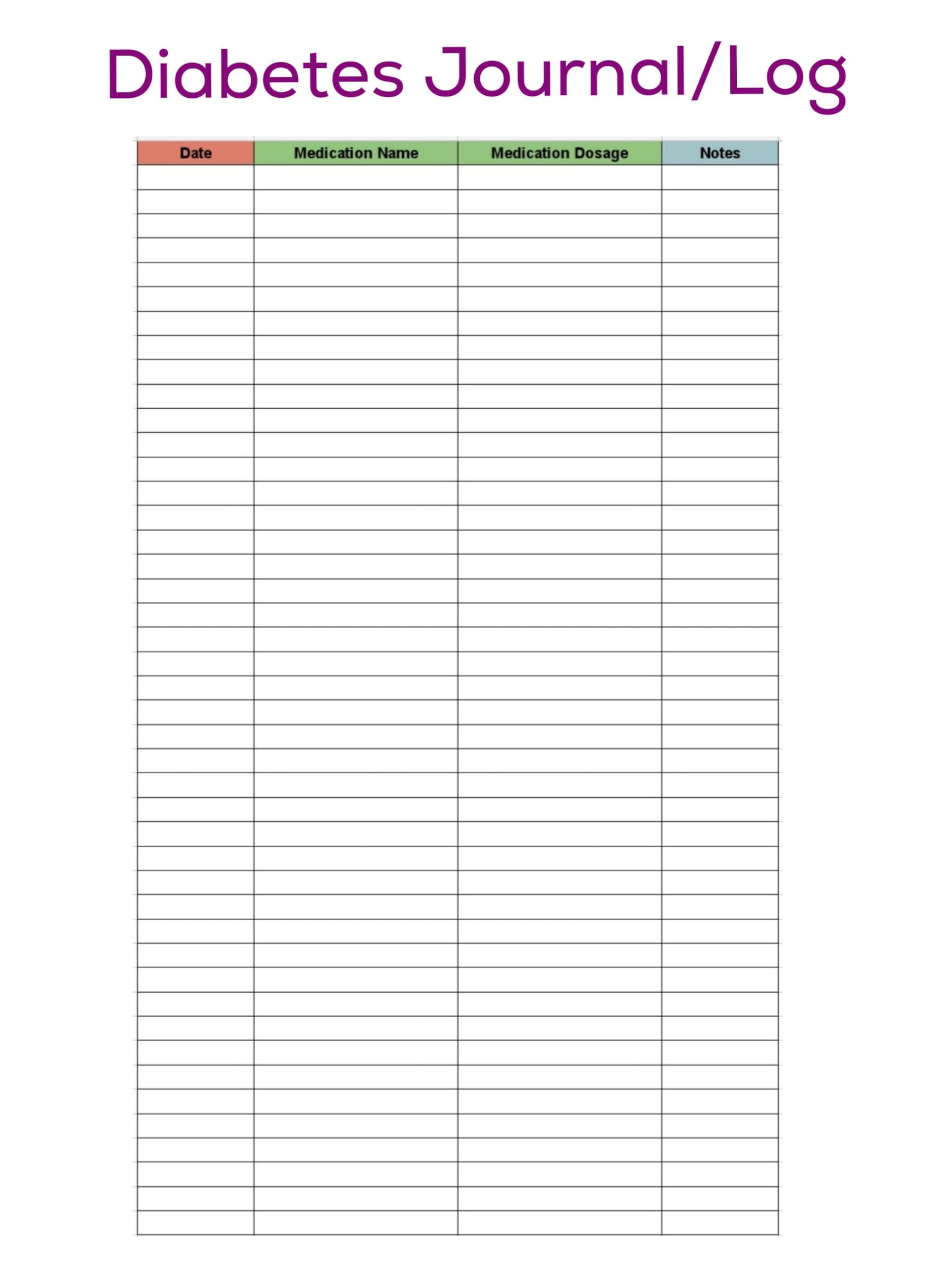 Diabetes Journal/log, Sugar Levels, Instant, Printable, Digital ...