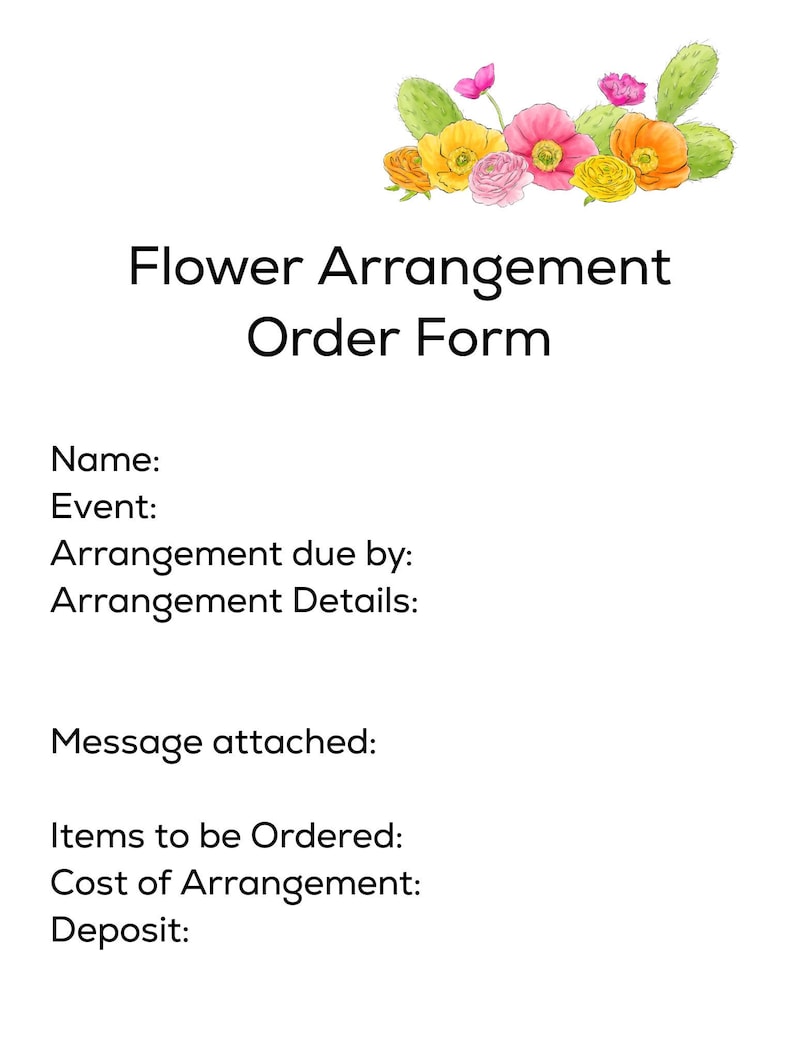 Flower Arrangement Order Form, Instant, Printable, Digital Download - Etsy