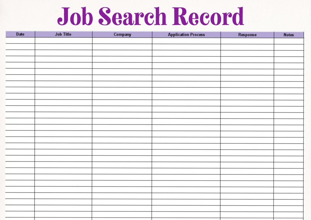 Job Search Record, Job Searching, Unemployment, Instant, Printable ...