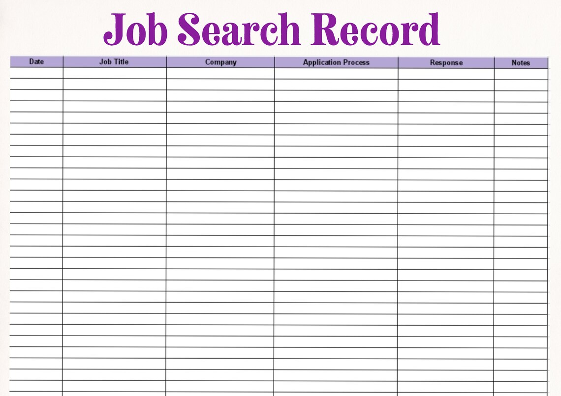 Job Search Record, Job Searching, Unemployment, Instant, Printable ...