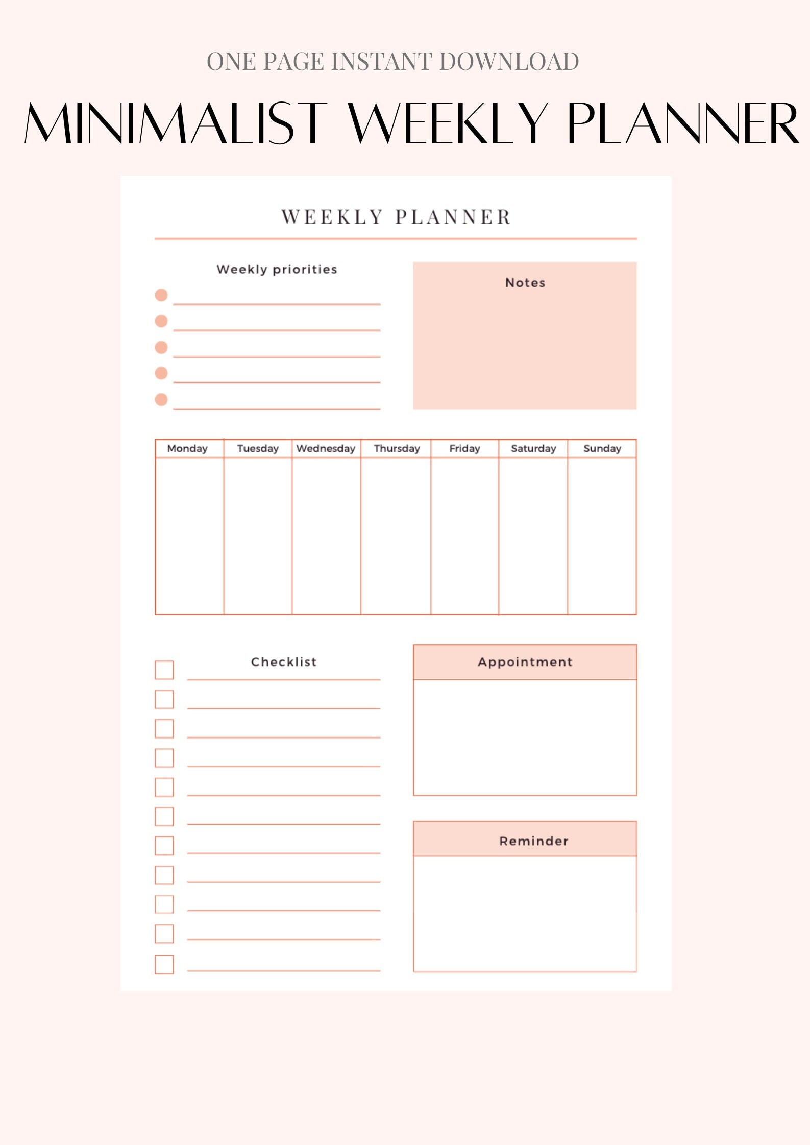 Minimalist Weekly Planner Printable Weekly To-do List for - Etsy