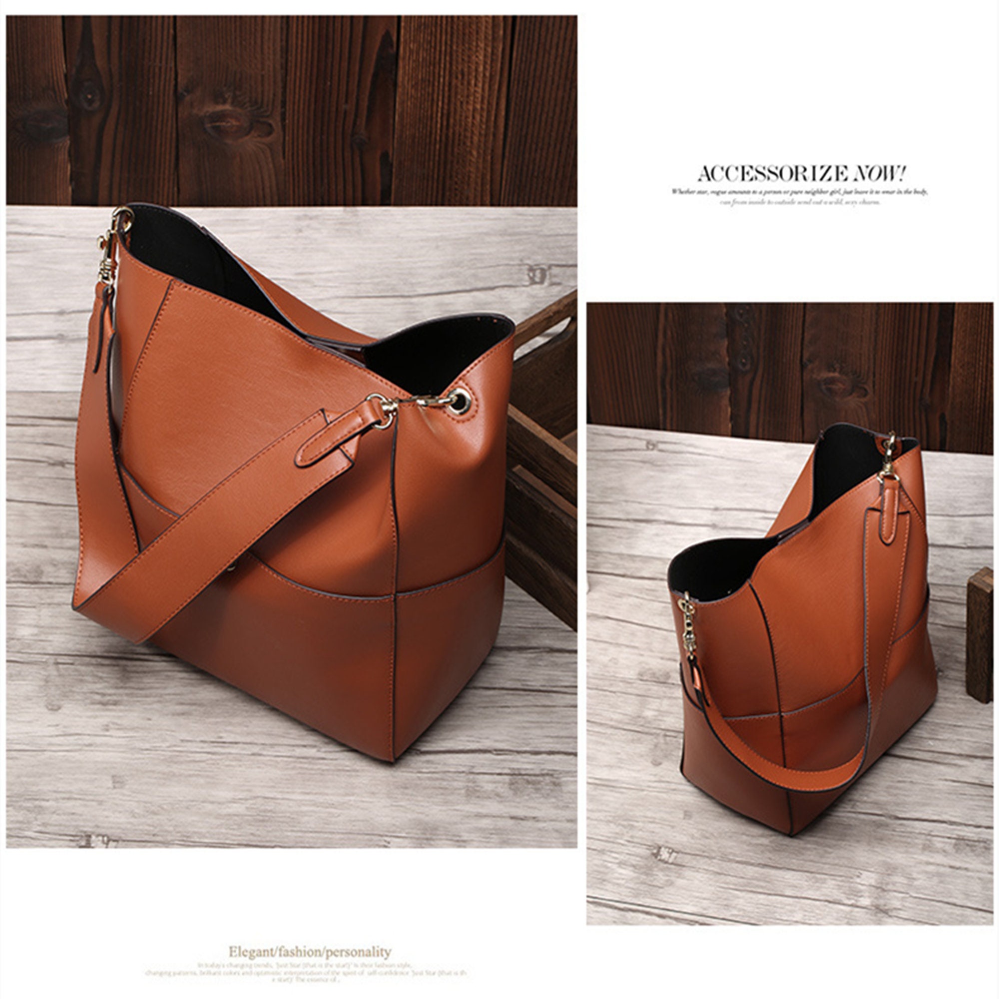 Leather Square Bucket Handbag,brown Leather Shoulder Bag,crossbody Bag ...