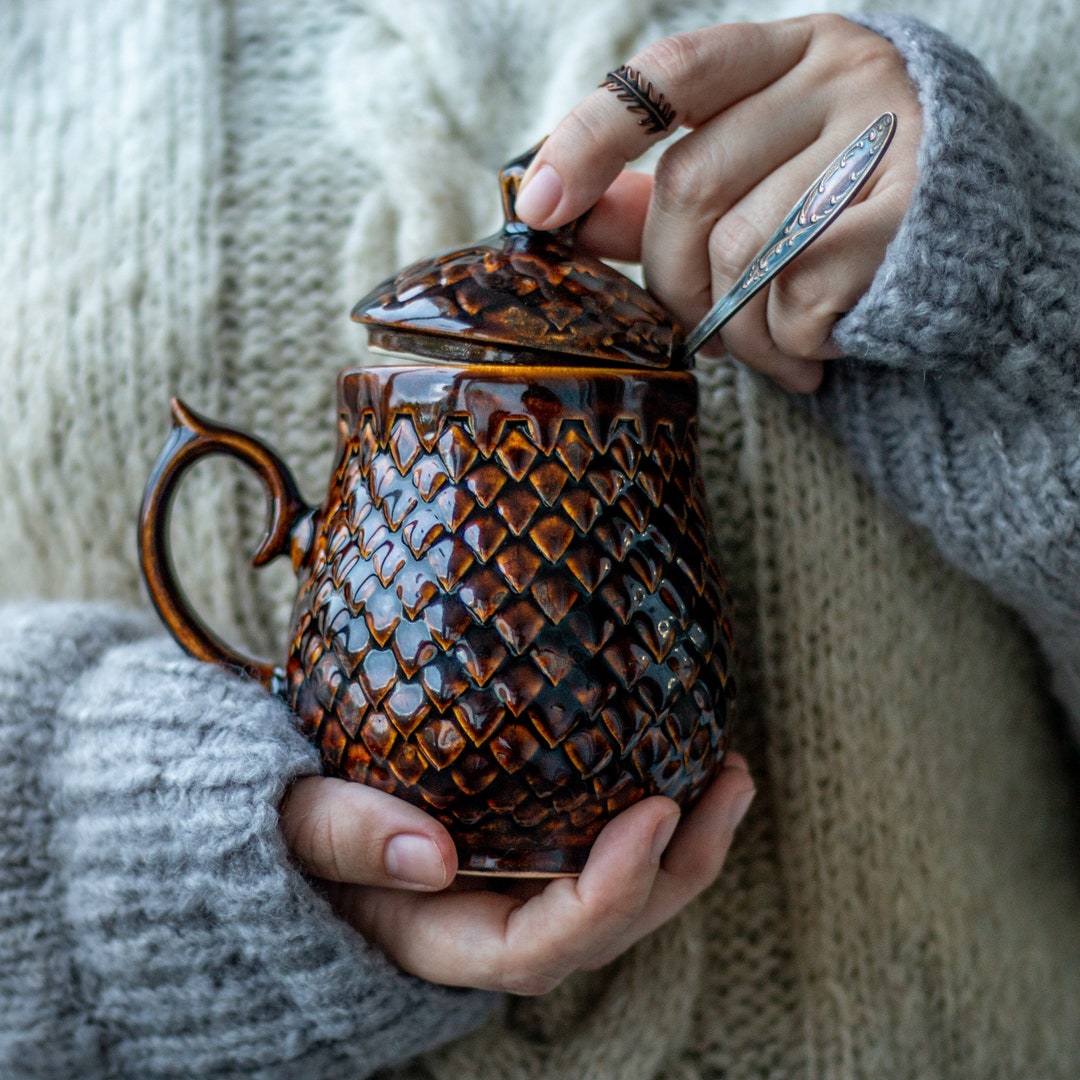 Ceramic Mug, Dragon Scale Mug, Handmade Pottery, Mug With Lid - Etsy