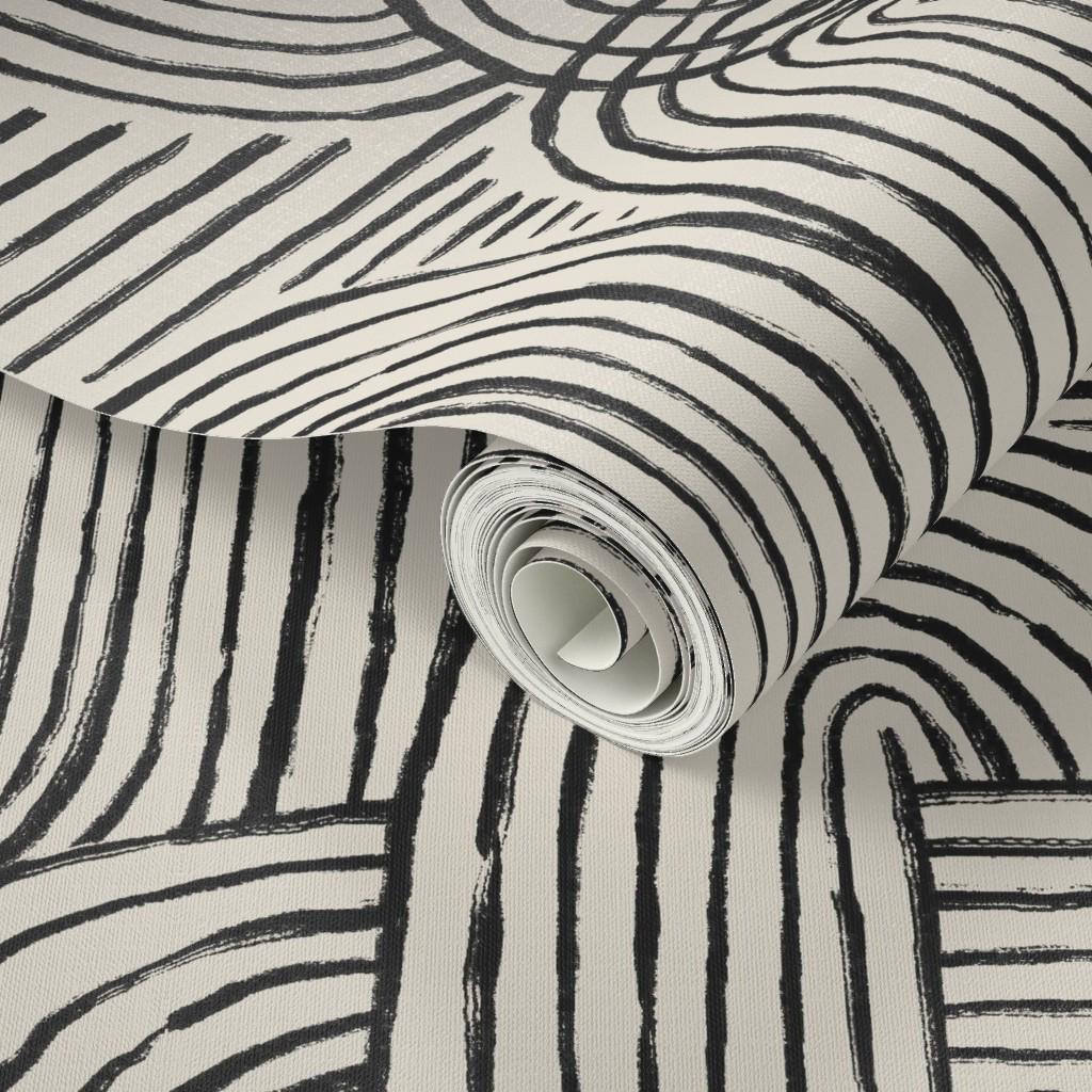 Abstract Arched Line Art Wallpaper Sample: Boho Black and Beige ...