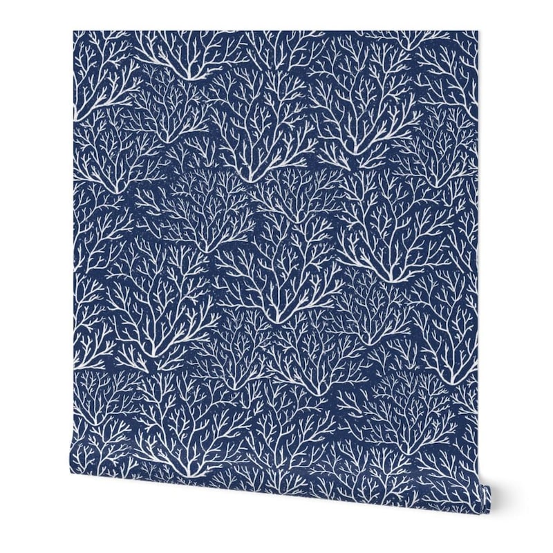 Wallpaper Blue and Coral - Etsy