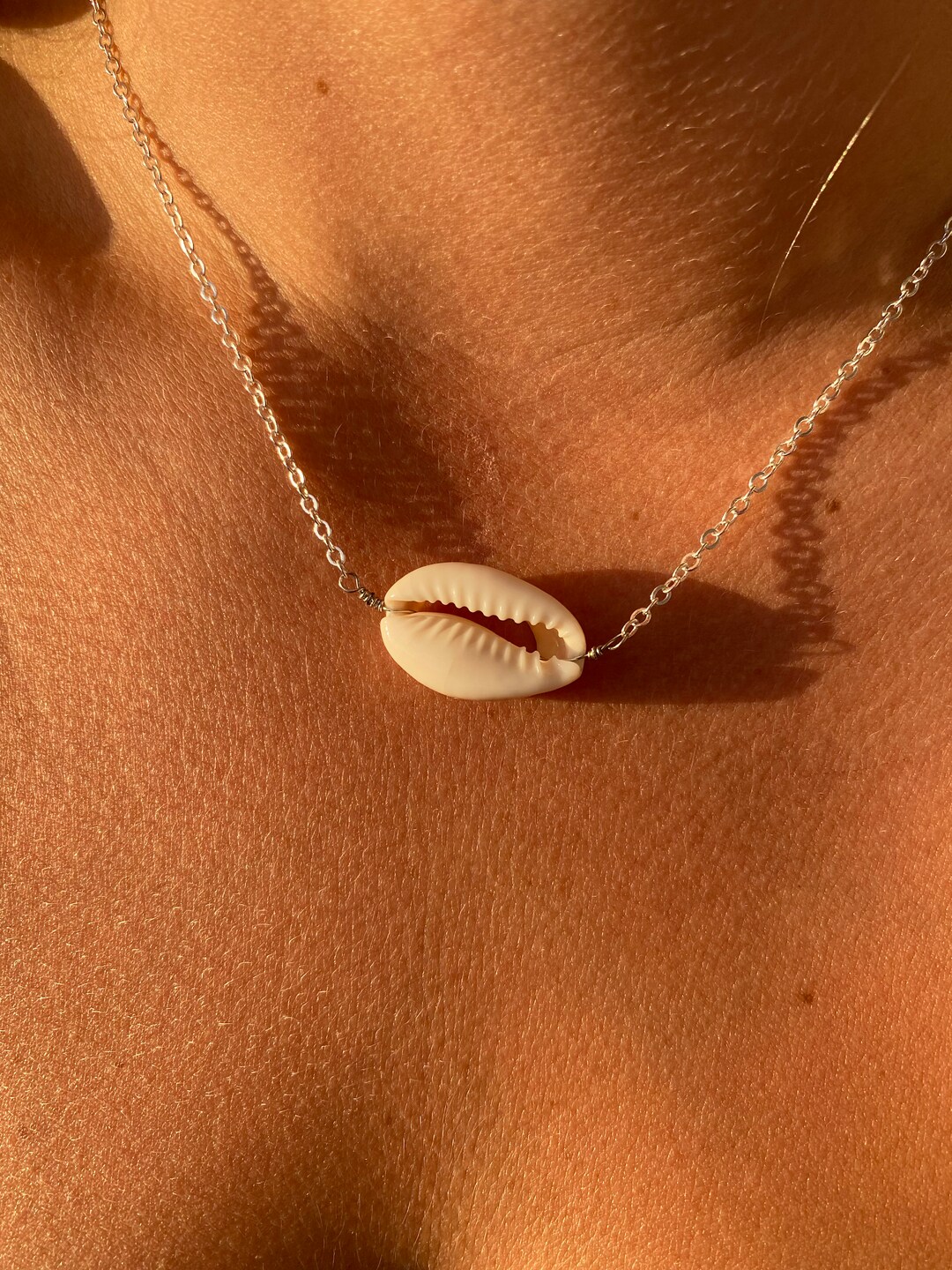 Cowrie Shell Necklace, Horizontal, Gold Plated or Sterling Silver ...