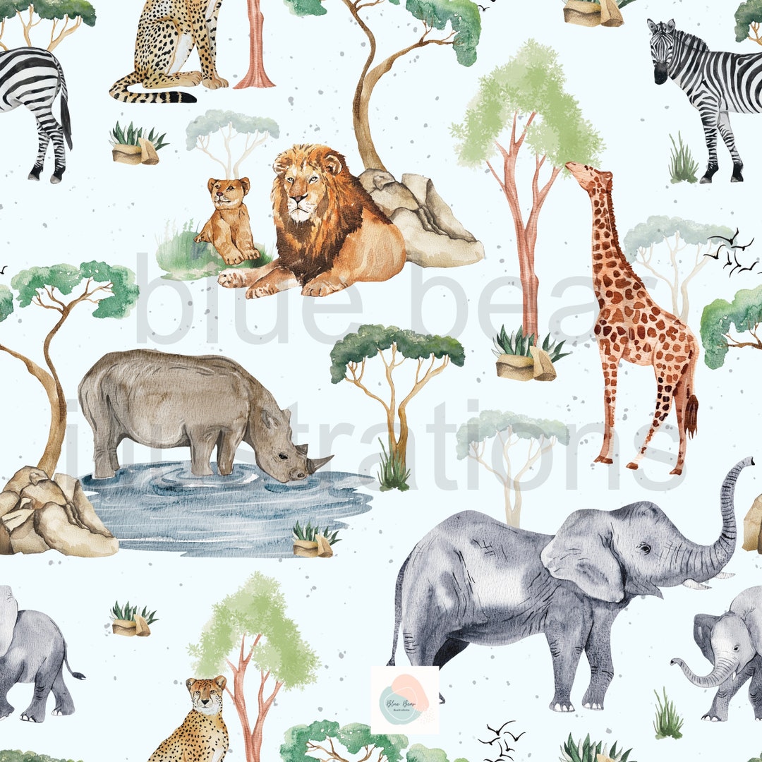 African Animals Seamless Pattern, Wild Animals Seamless Pattern ...