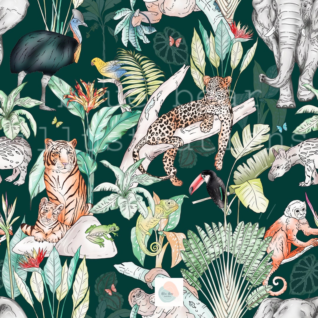 Tropical Jungle, Seamless Pattern, Fabric Pattern Tile, Surface Pattern ...