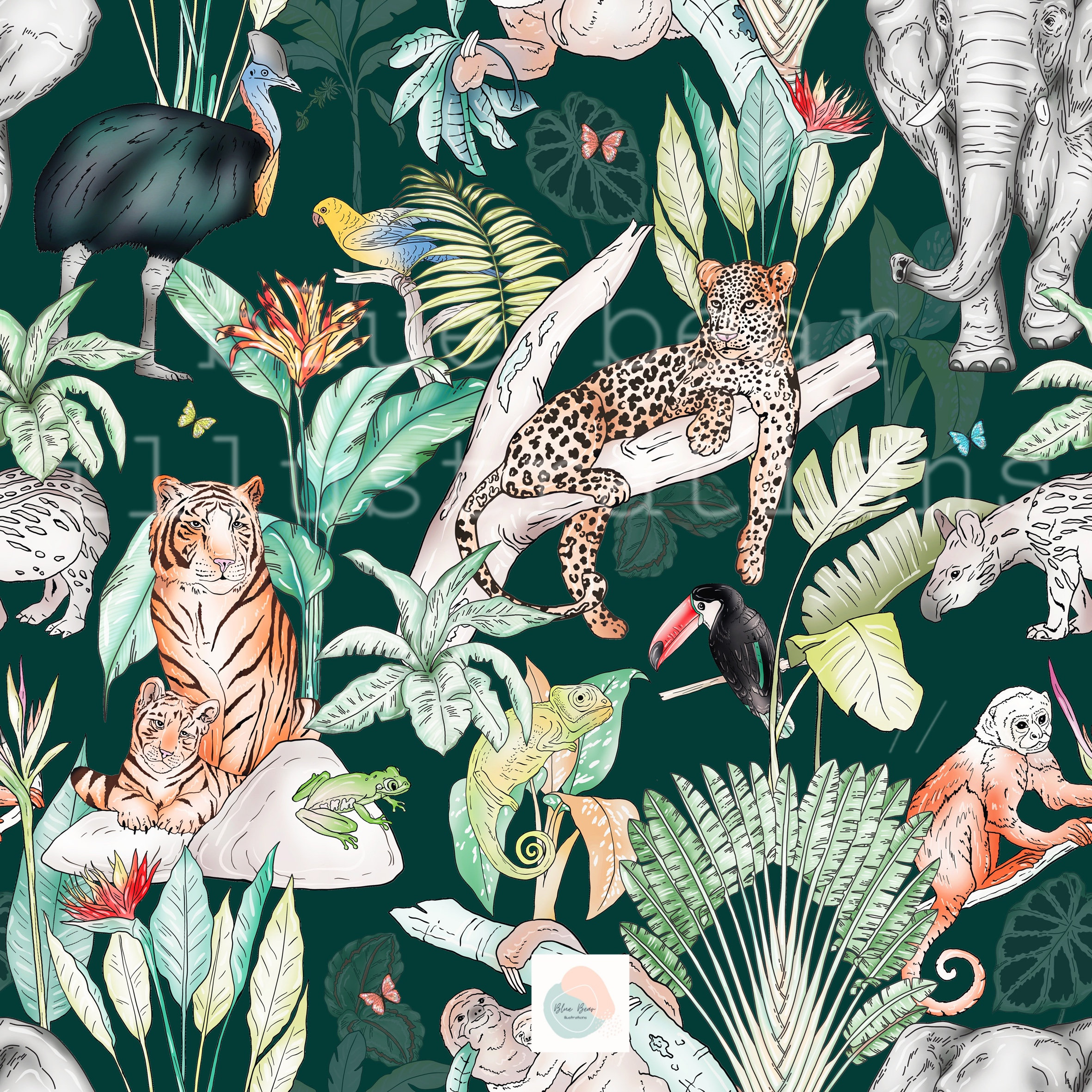 Tropical Jungle, Seamless Pattern, Fabric Pattern Tile, Surface Pattern ...