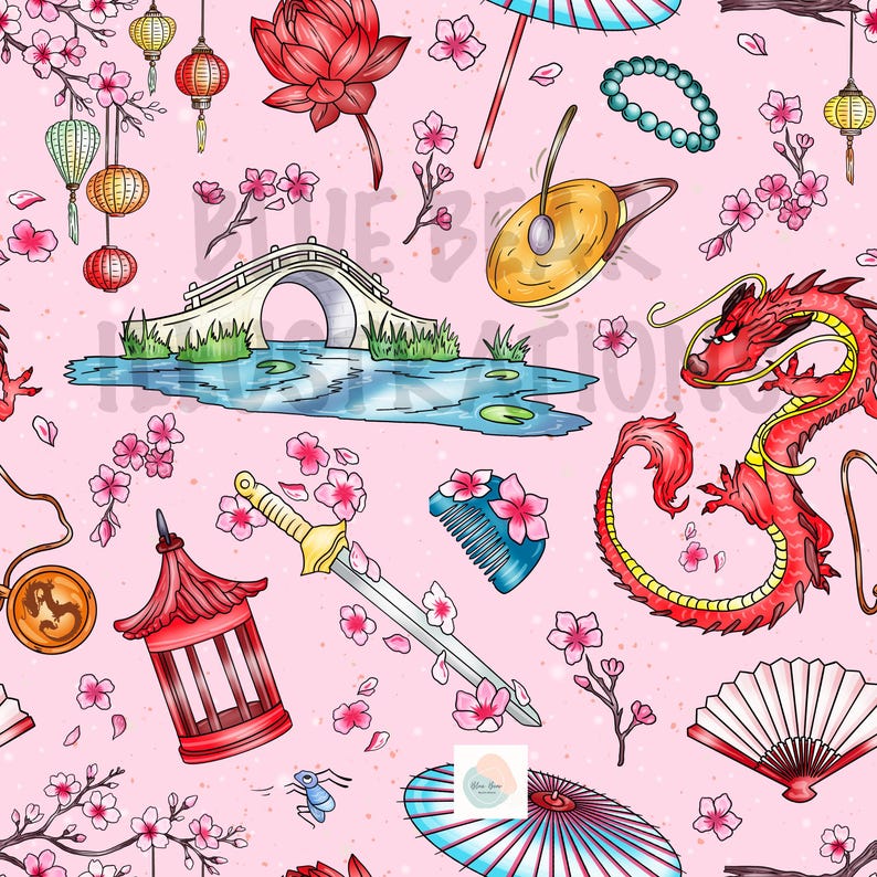 Mulan Seamless, Chinese Warrior Princess Seamless Pattern, Disney ...