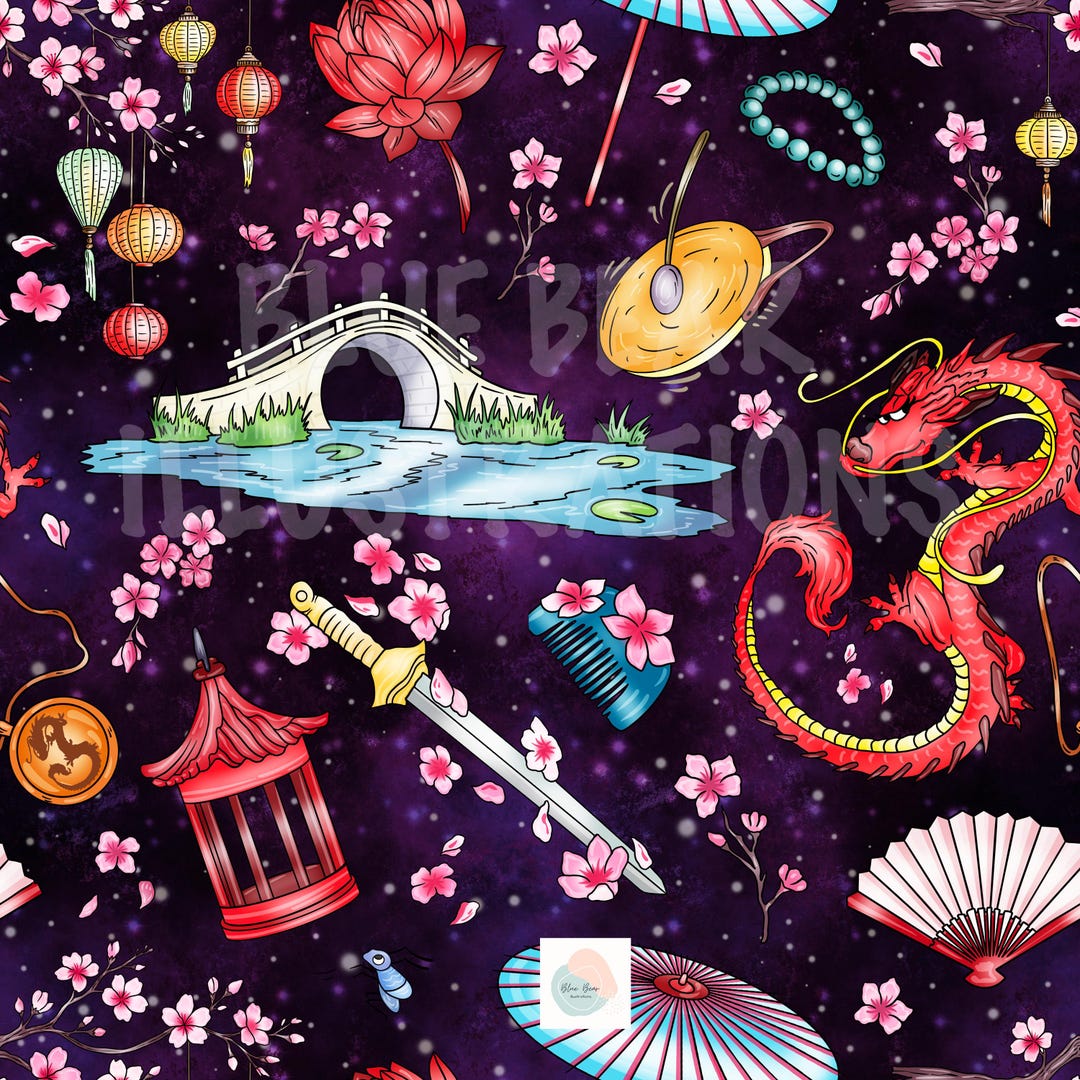Princess Seamless , Chinese Warrior Princess Seamless Pattern, Mulan ...