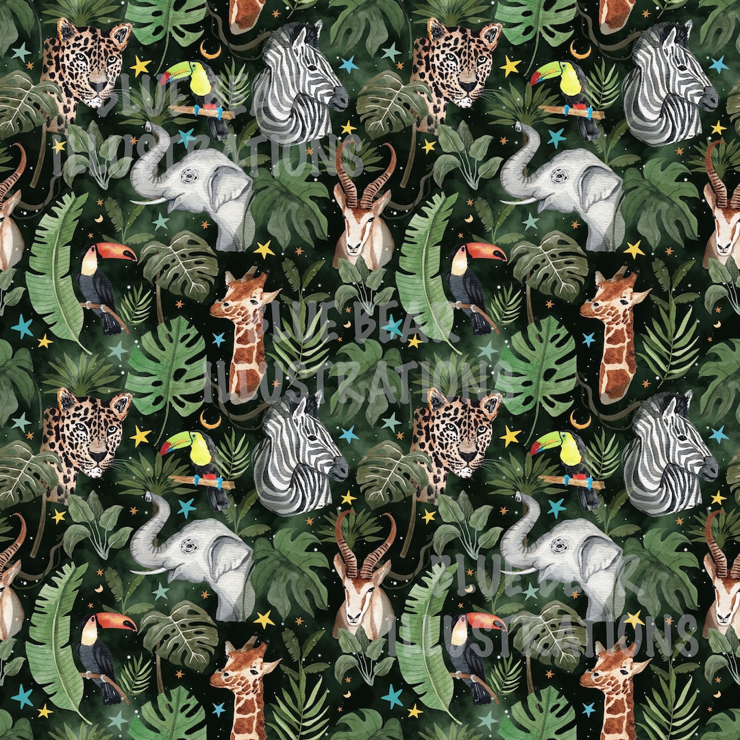 Zoo Animals Seamless Pattern, Tropical Animals Seamless, Nursery Print ...