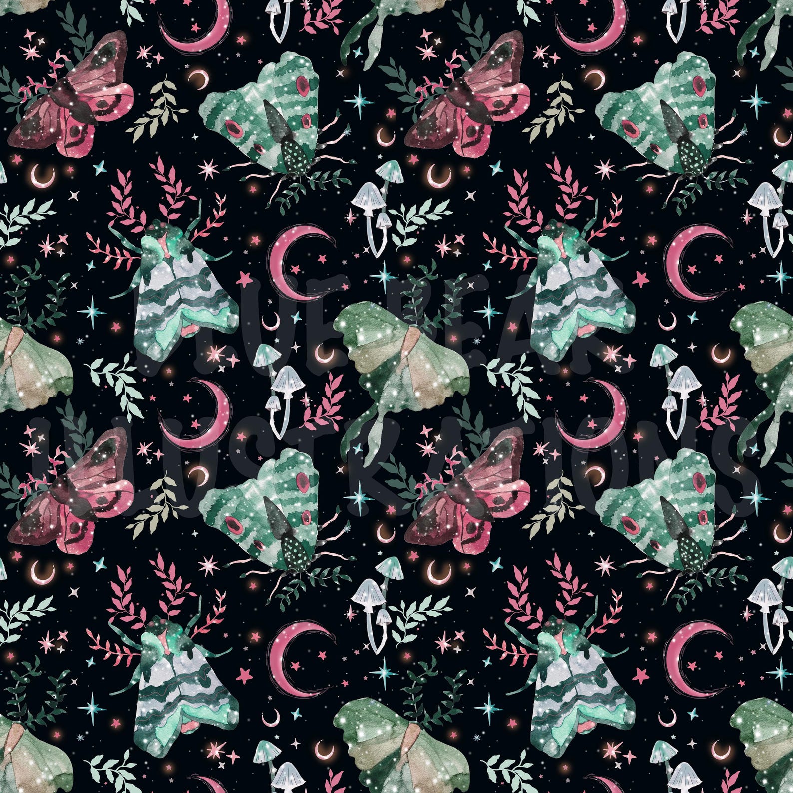 Moths Seamless Pattern, Moths Seamless Design, Celestial, Fabric ...