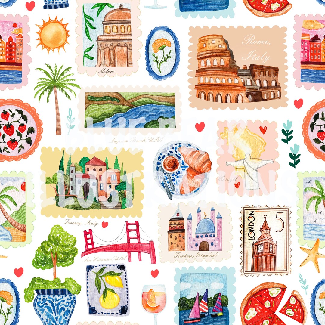 Stamps Seamless Design, Summer Stamps Seamless Repeating Pattern ...