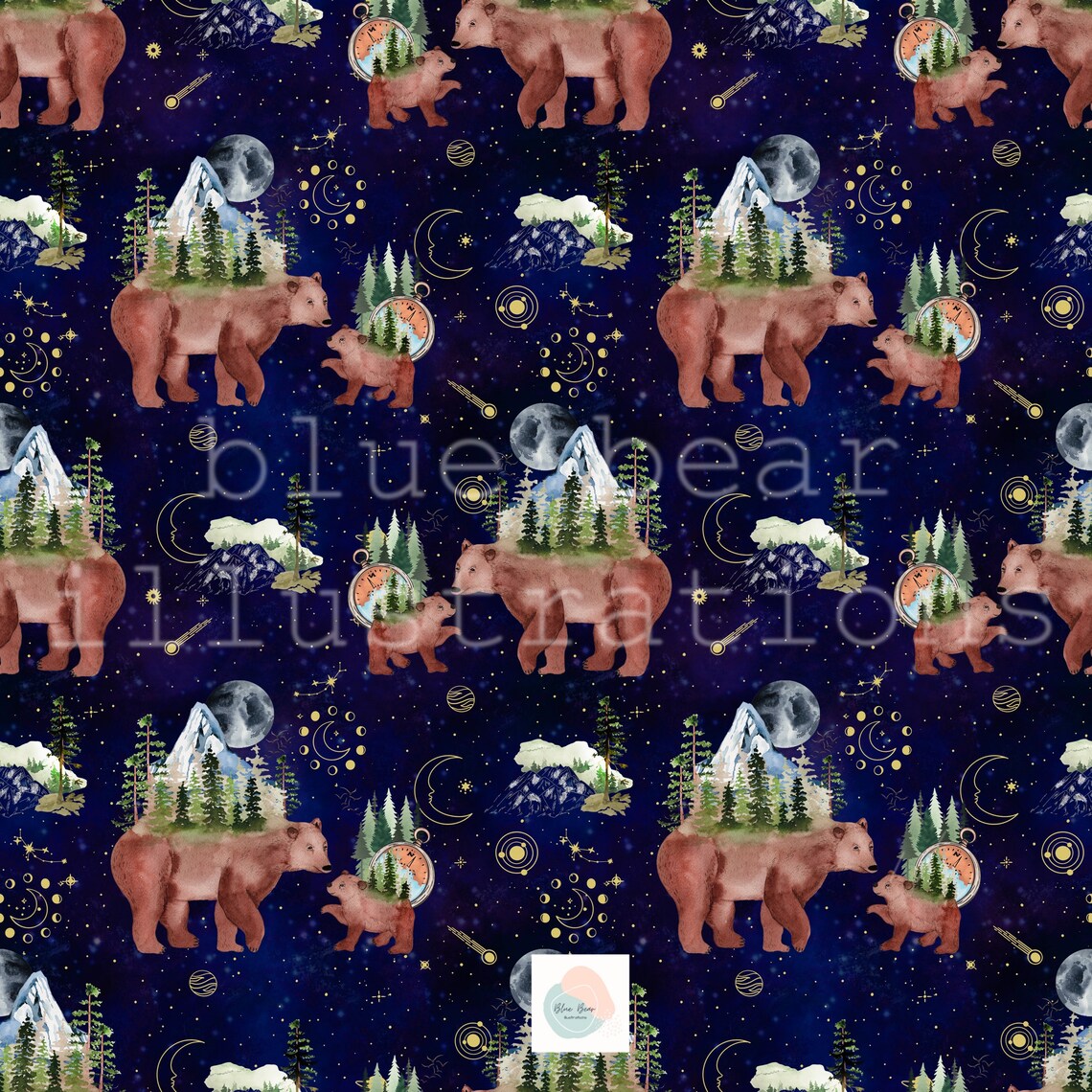 Grizzly Bear Family Seamless Pattern, Seamless Bear Family Pattern ...
