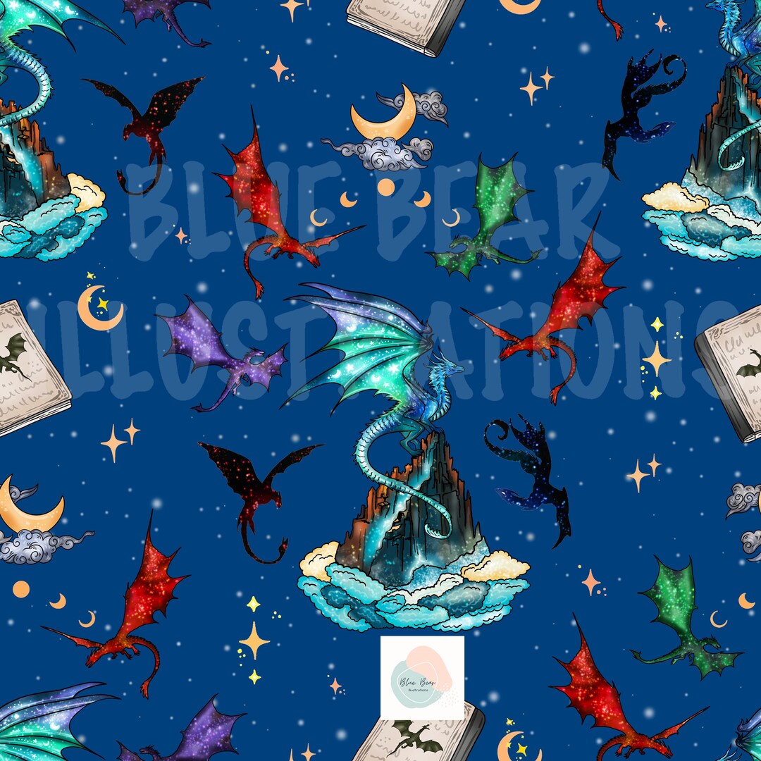 Books and Dragons Seamless Pattern Fourth Wing Seamless Pattern PNG ...