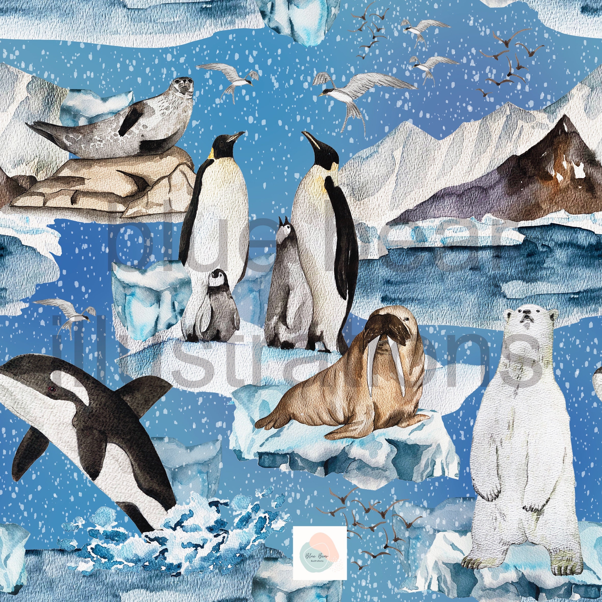Arctic Animals Seamless Pattern, Sea Animals, Polar Bear, Penguins ...
